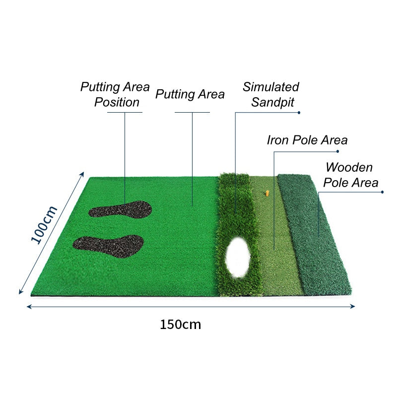 Four-Grass Golf Hitting Mat – Multi-Surface Practice Mat for Swing ...